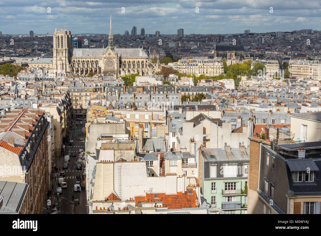 France,Paris,les toits de Paris en zinc et de la Cathédrale Notre-Dame ...
