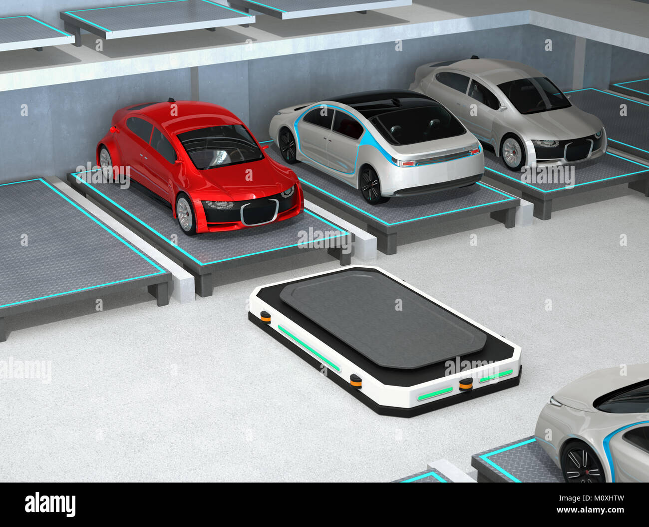 Véhicules à guidage automatique (AGV) voiture rouge d'espace de ...