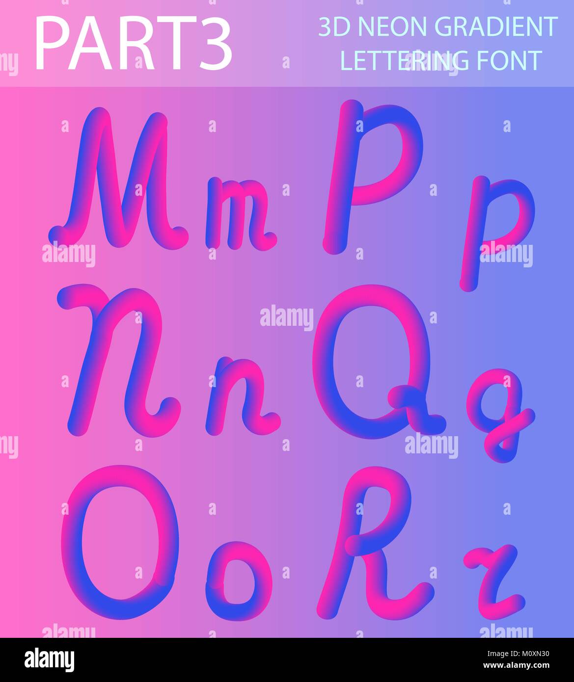 3D Neon composer avec des formes arrondies. Hand-Drawn Tube de lettrage ...