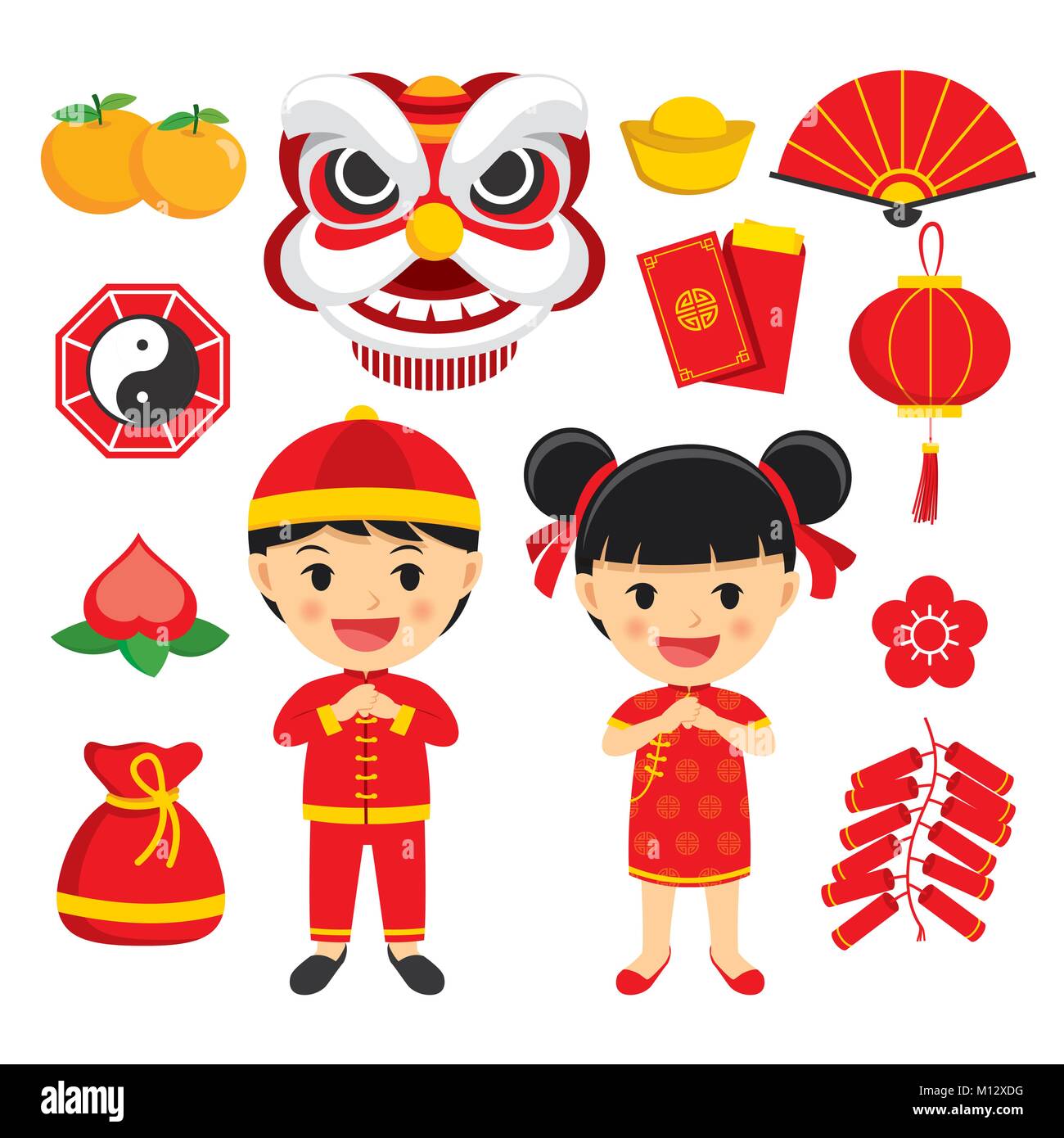 Joyeux Nouvel An chinois symboles de décoration traditionnels par les ...