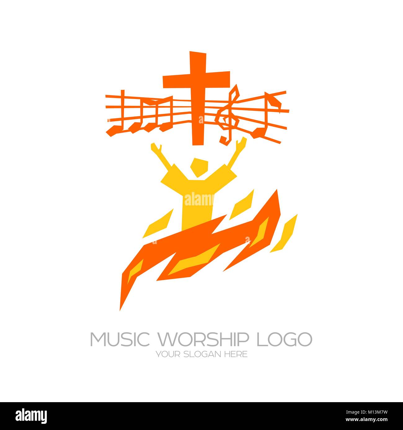 Logo de la musique. Symboles chrétiens. Le croyant vénère Jésus Christ ...