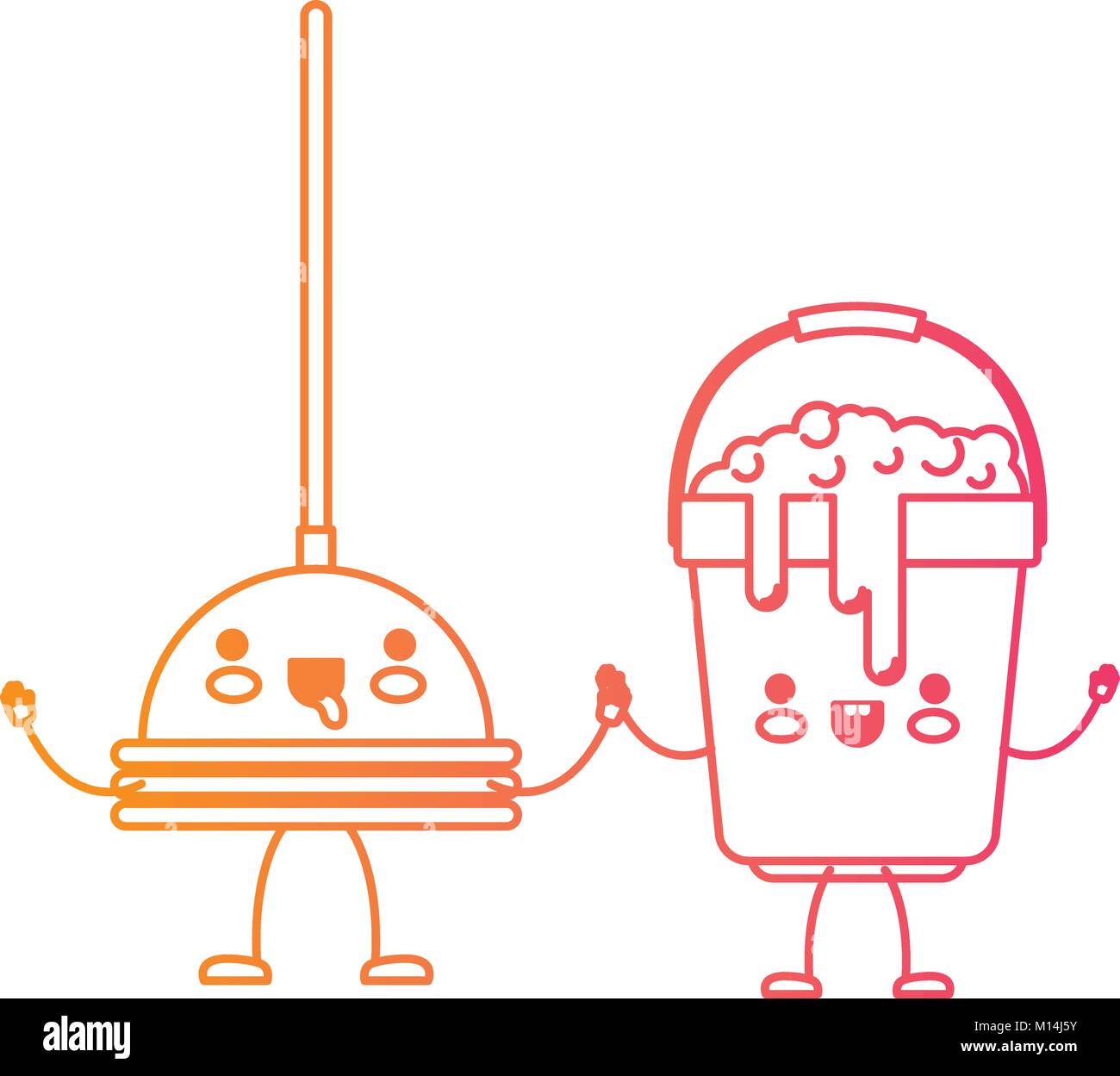 Kawaii cartoon toilettes pompe et seau avec de l'eau savonneuse en ...