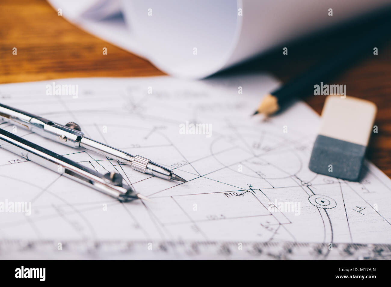 Dessins d'architecture. Rouleaux d'impression et d'architecte et d'un ...