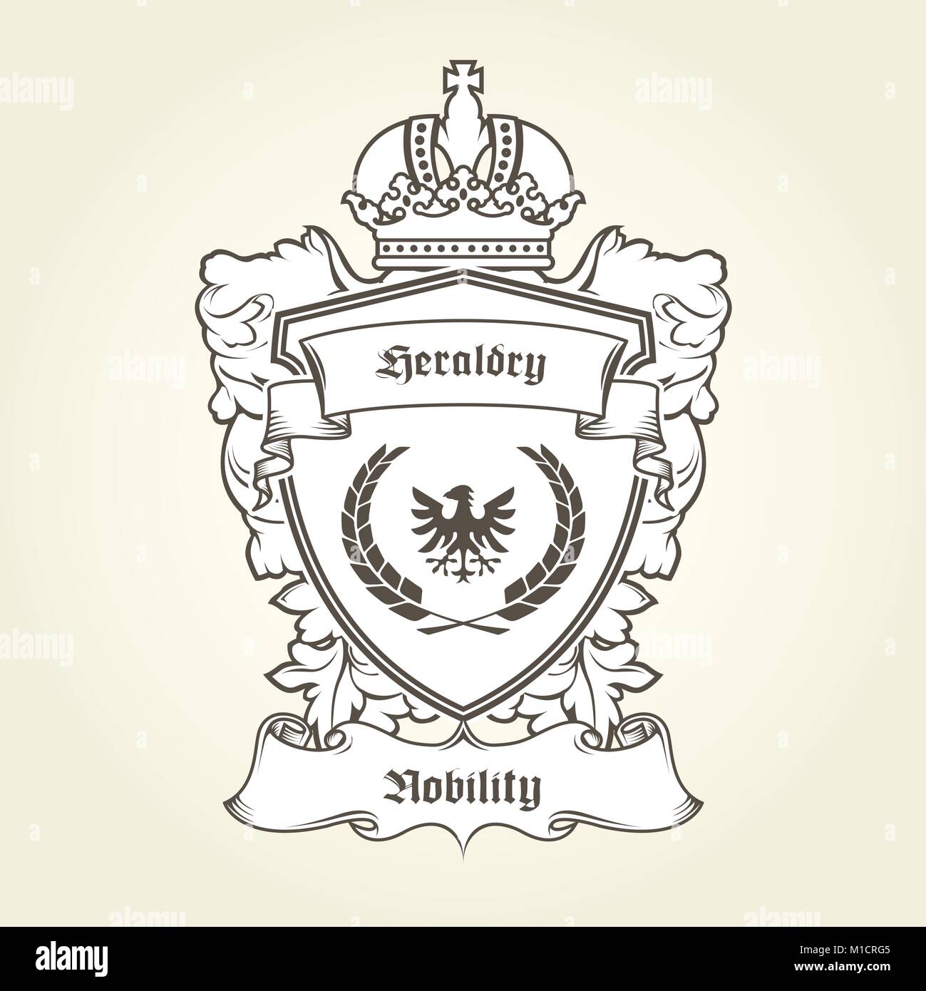 Modèle de blason héraldique avec eagle, bouclier, couronne et banner ...