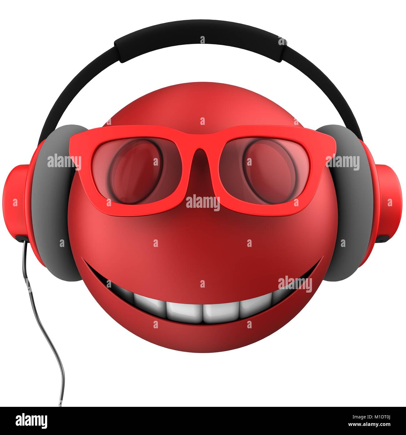 3d illustration d'émoticône rouge sourire avec casque rouge sur fond ...