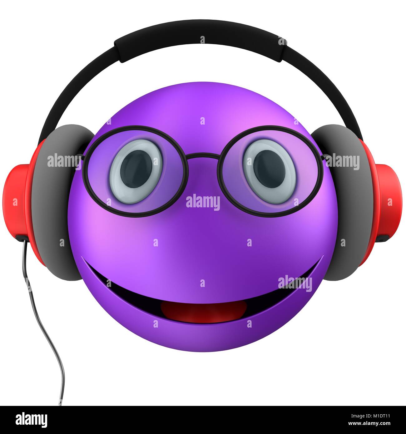 3d illustration de violet émoticône sourire avec casque rouge sur fond ...