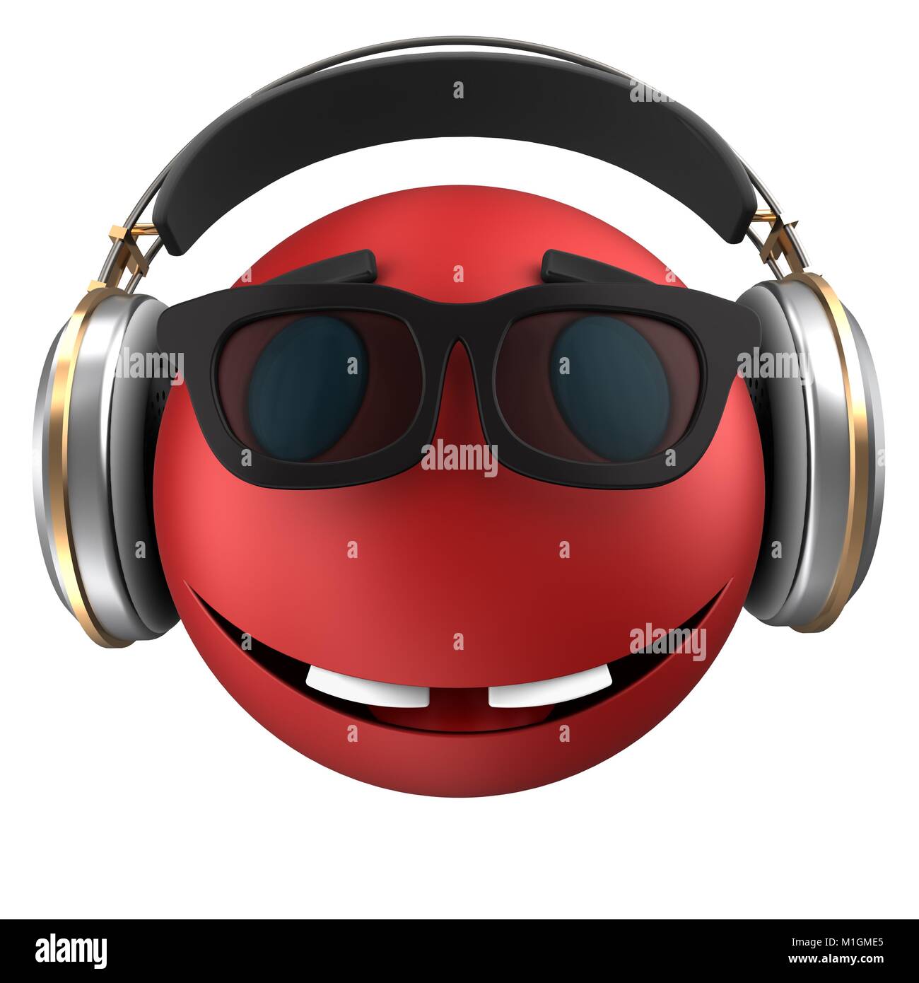 3d illustration d'émoticône rouge sourire avec un casque sur fond blanc ...