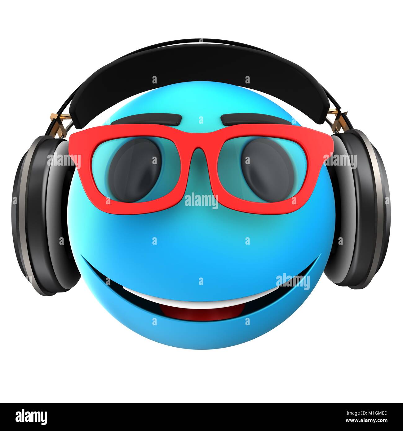 3d illustration d'émoticône bleu casque noir avec sourire sur fond ...