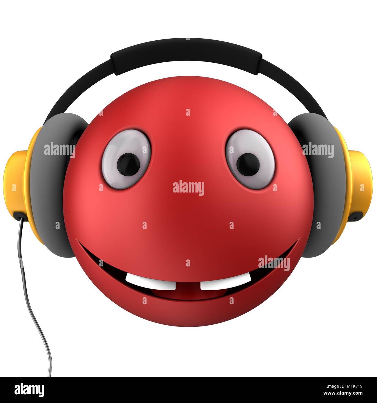 3d illustration d'émoticône rouge sourire avec un casque jaune sur fond ...
