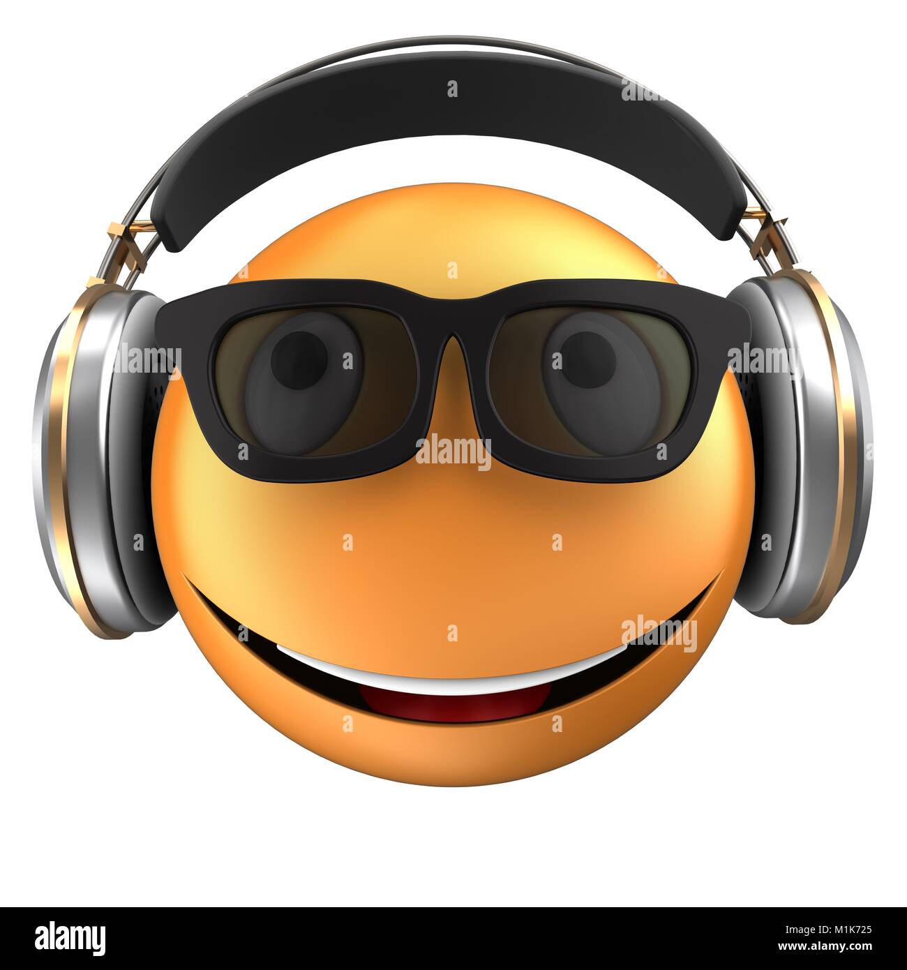Illustration 3d d'orange émoticone sourire avec un casque sur fond ...