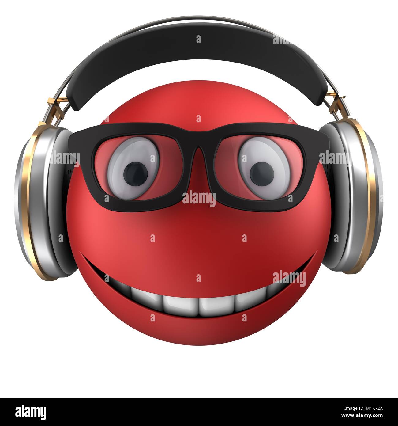 3d illustration d'émoticône rouge sourire avec un casque sur fond blanc ...