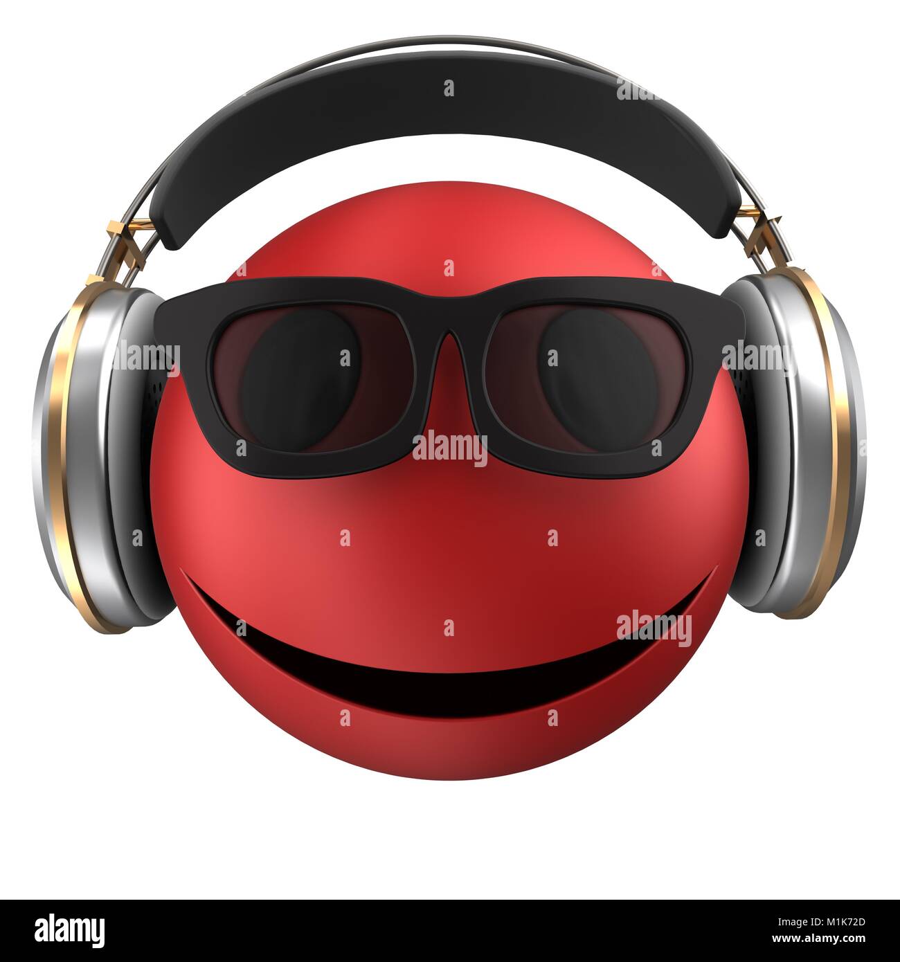 3d illustration d'émoticône rouge sourire avec un casque sur fond blanc ...