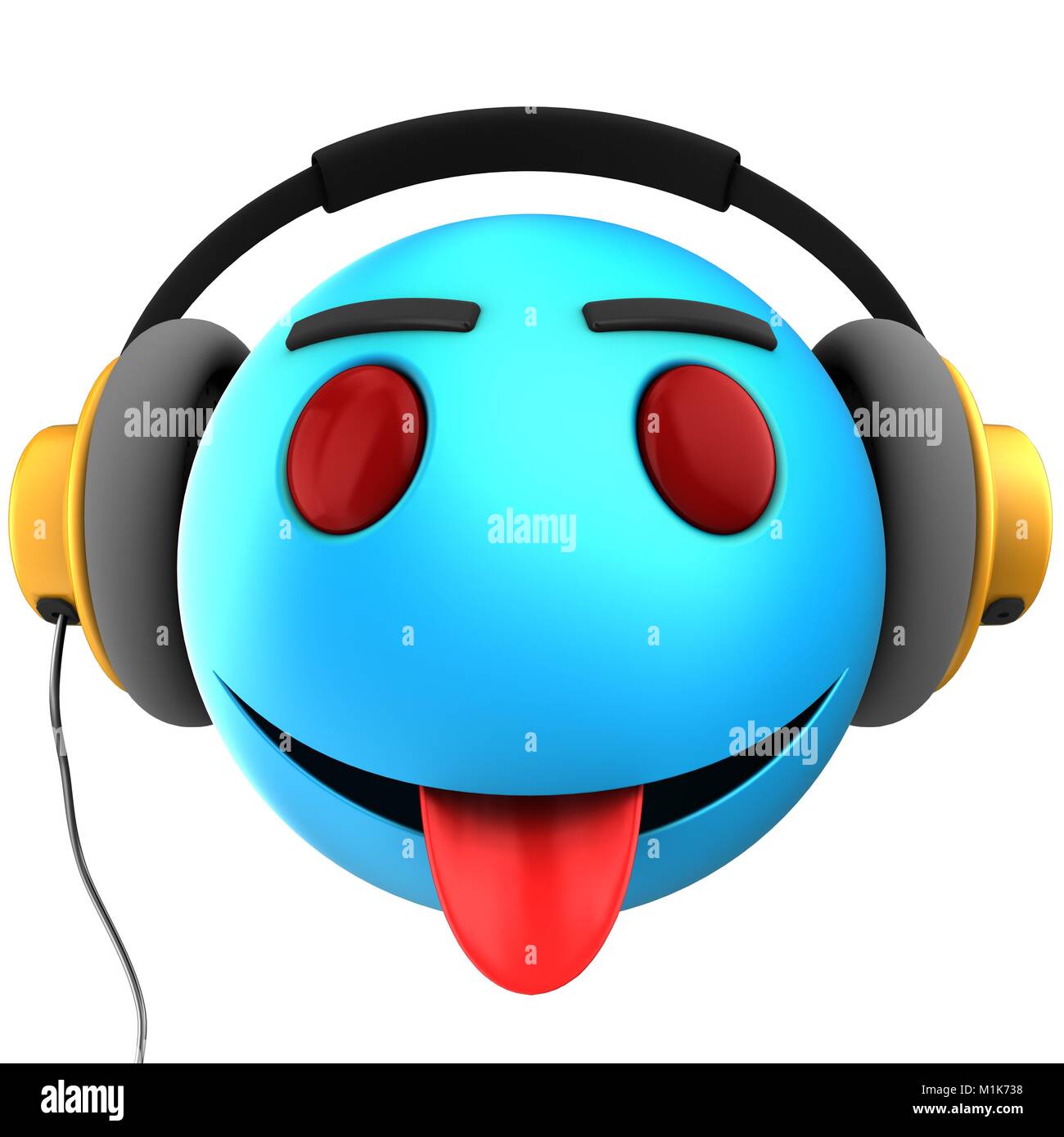 3d illustration d'émoticône bleu sourire avec un casque jaune sur fond ...