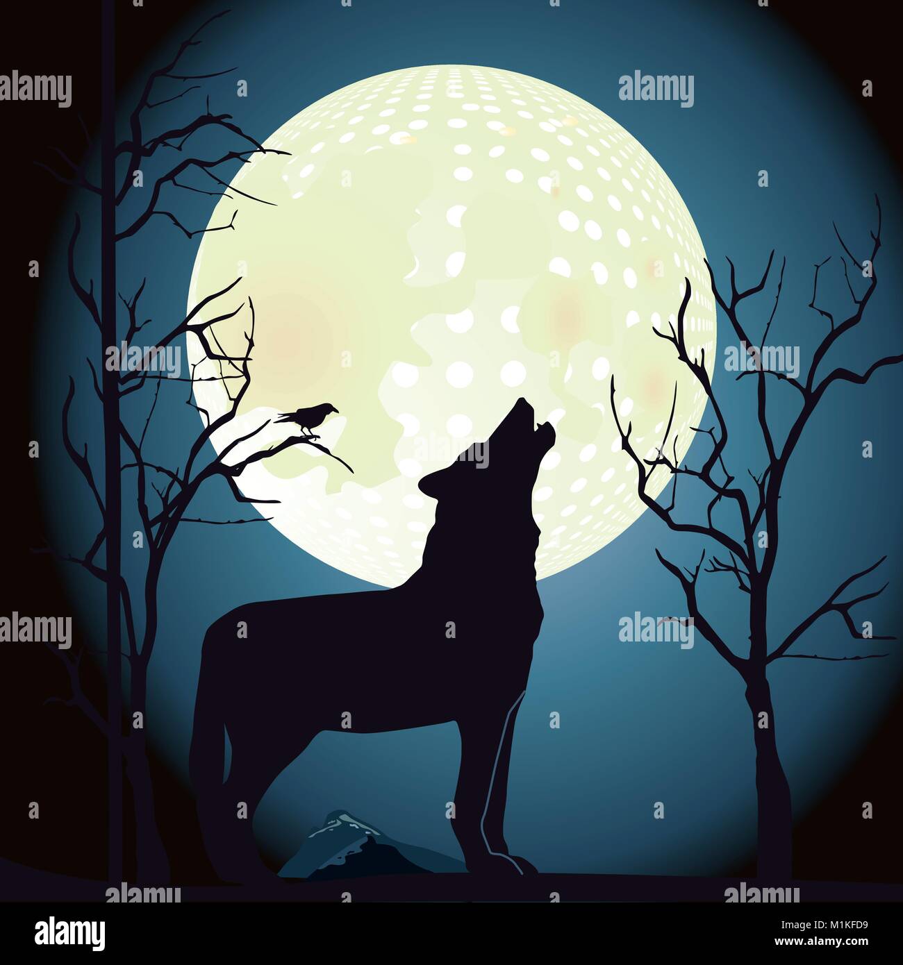 Les loups hurlent à la lune Banque d'images vectorielles - Alamy