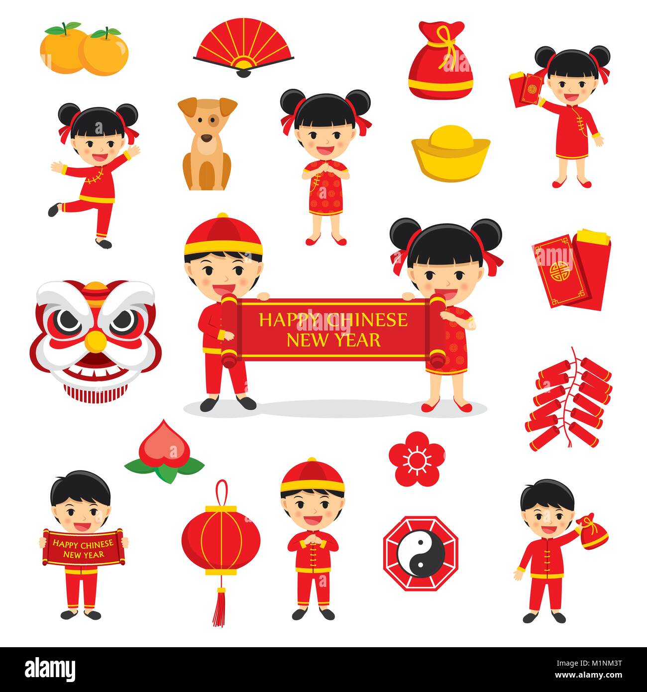 Joyeux Nouvel An chinois symboles de décoration traditionnels par les ...