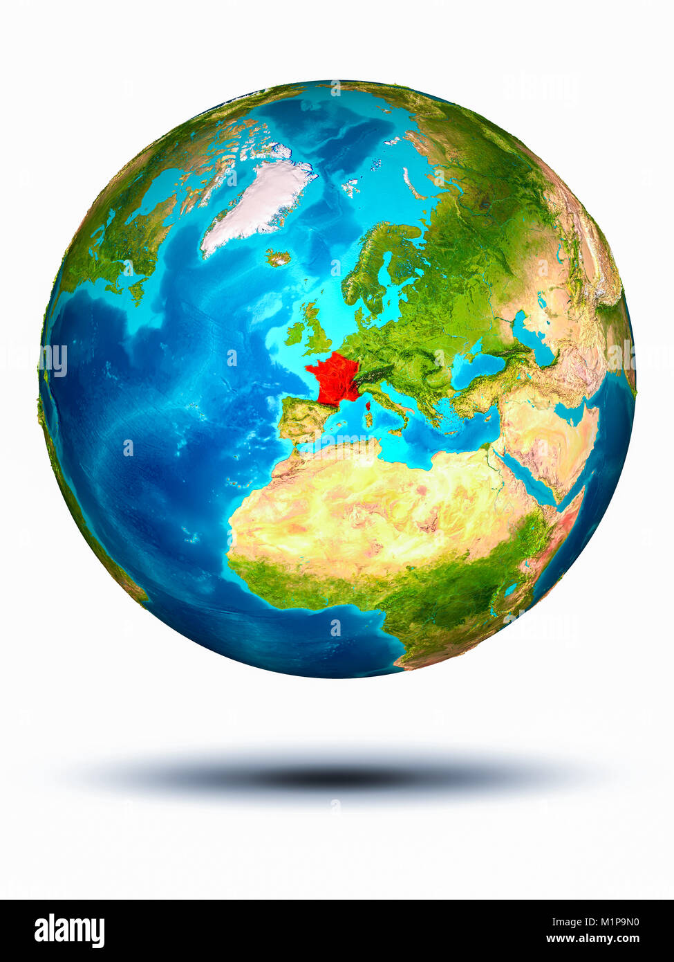La France en rouge sur le modèle de la planète Terre planant dans l ...