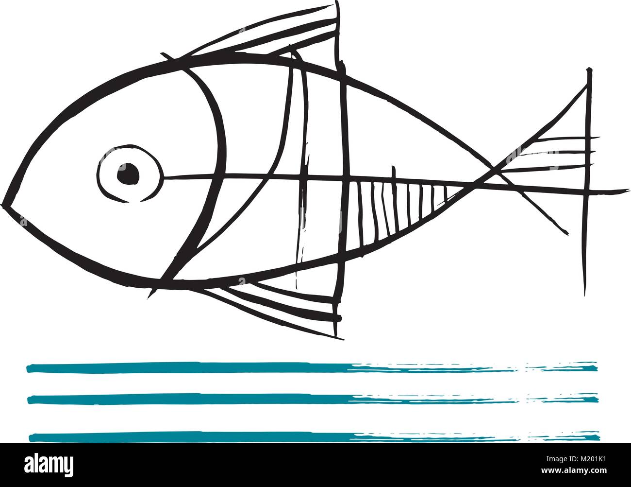 Hand drawn vector illustration d'encre ou d'un dessin d'un poisson et d ...