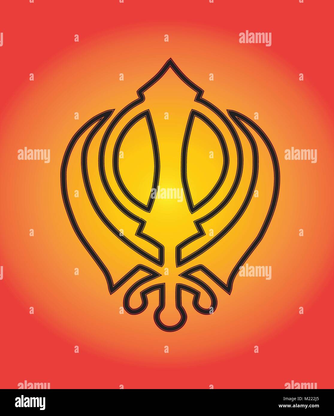 Le principal symbole du sikhisme - sign Khanda. Dégradé de rouge et d ...