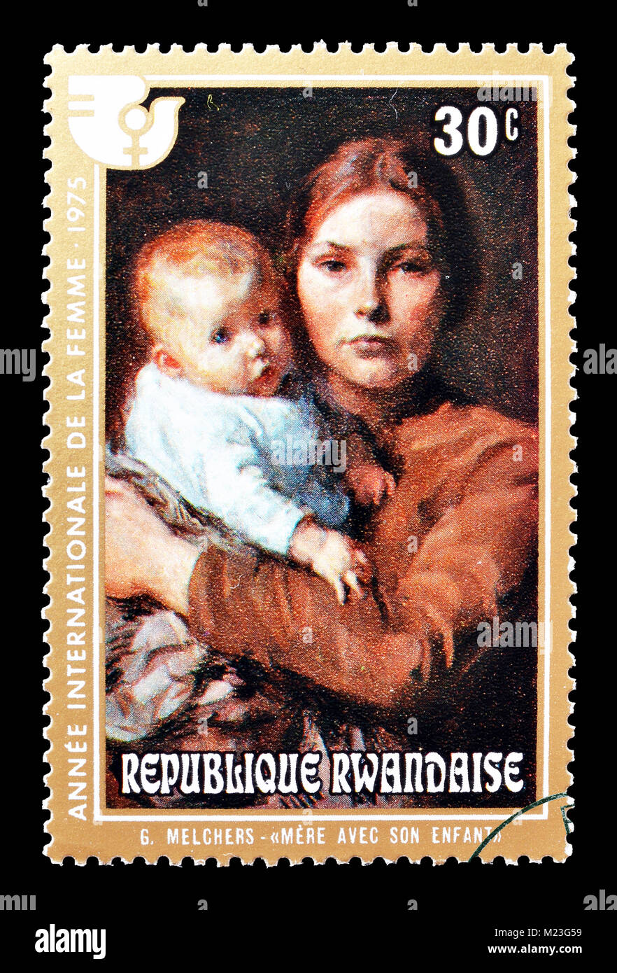 Timbre-poste imprimé par le Rwanda, qui montre une peinture de Melchers ...