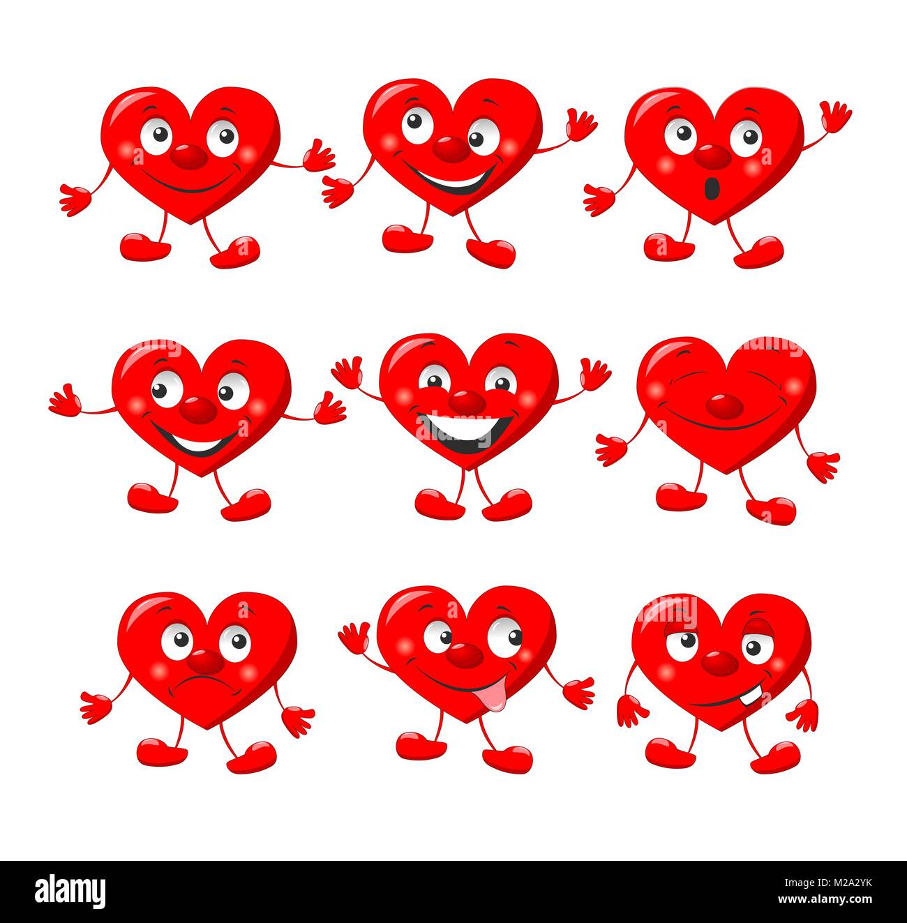 Drôle de coeurs rouges. Cartoon cheerful coeurs, caractères pour la ...
