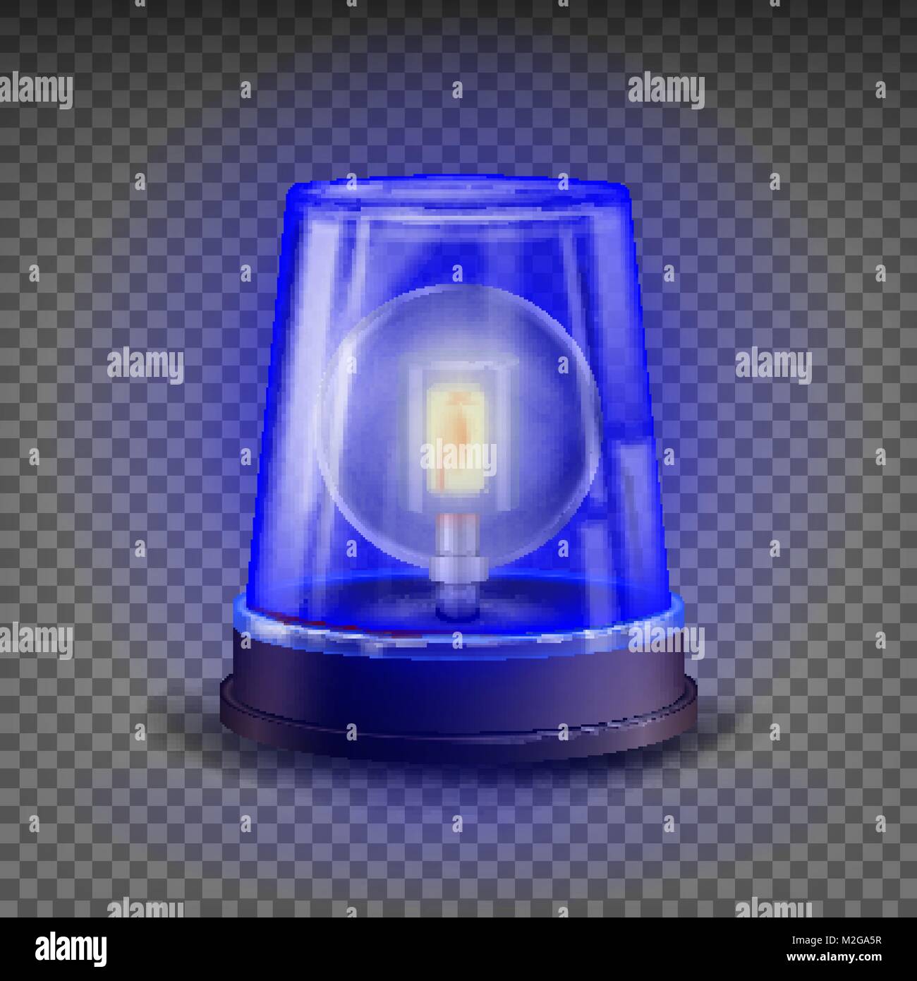 Sirène clignotant bleu vecteur. Objet 3D réaliste. Effet de lumière. Balise de rotation pour les ...