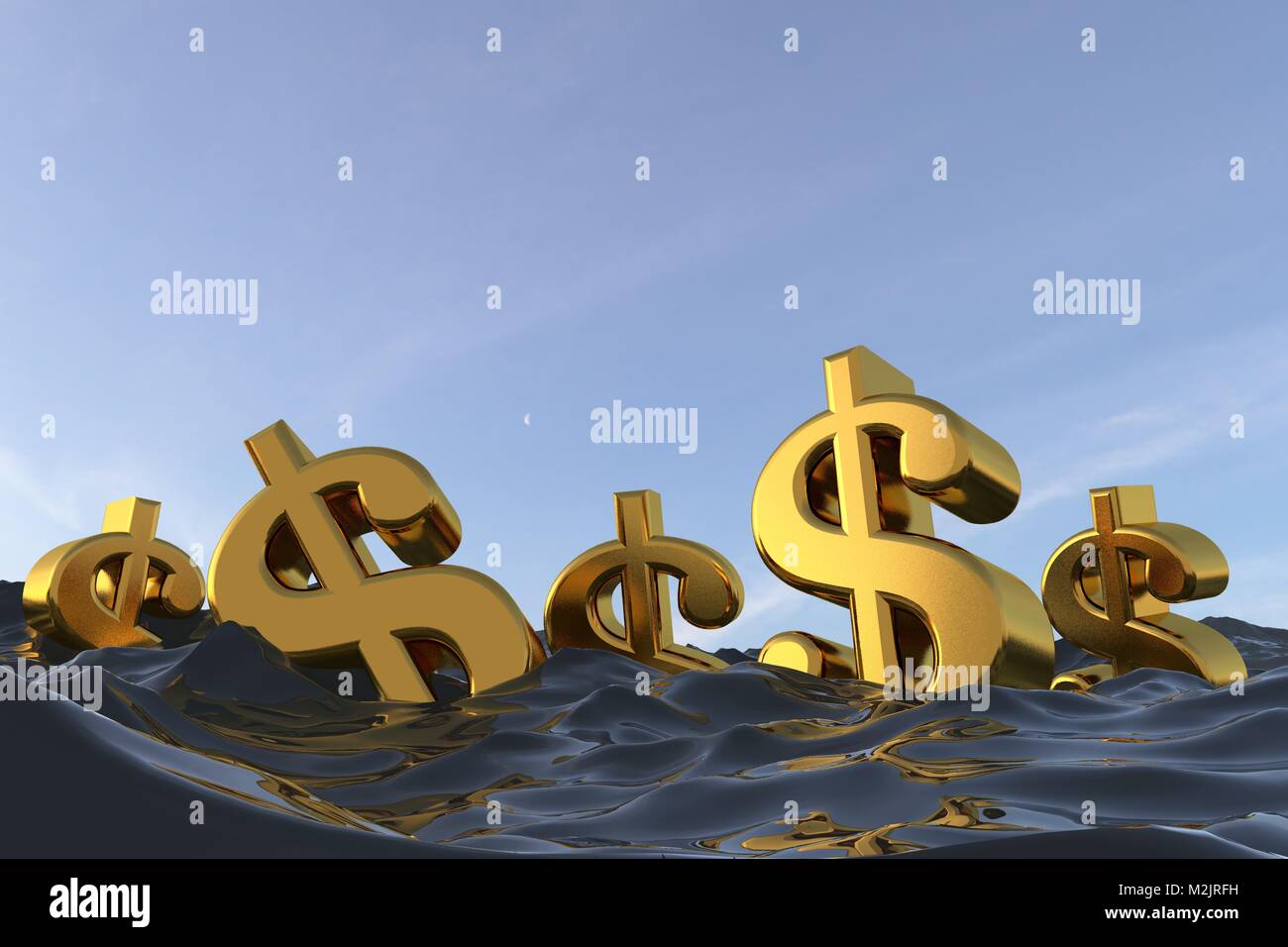 Symbole monétaire dollar en mer. La noyade dans la dette problème ...
