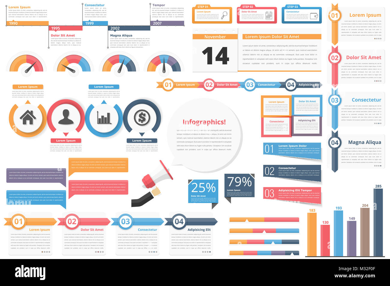 Infographie-le calendrier, les éléments graphiques, diagrammes de flux ...