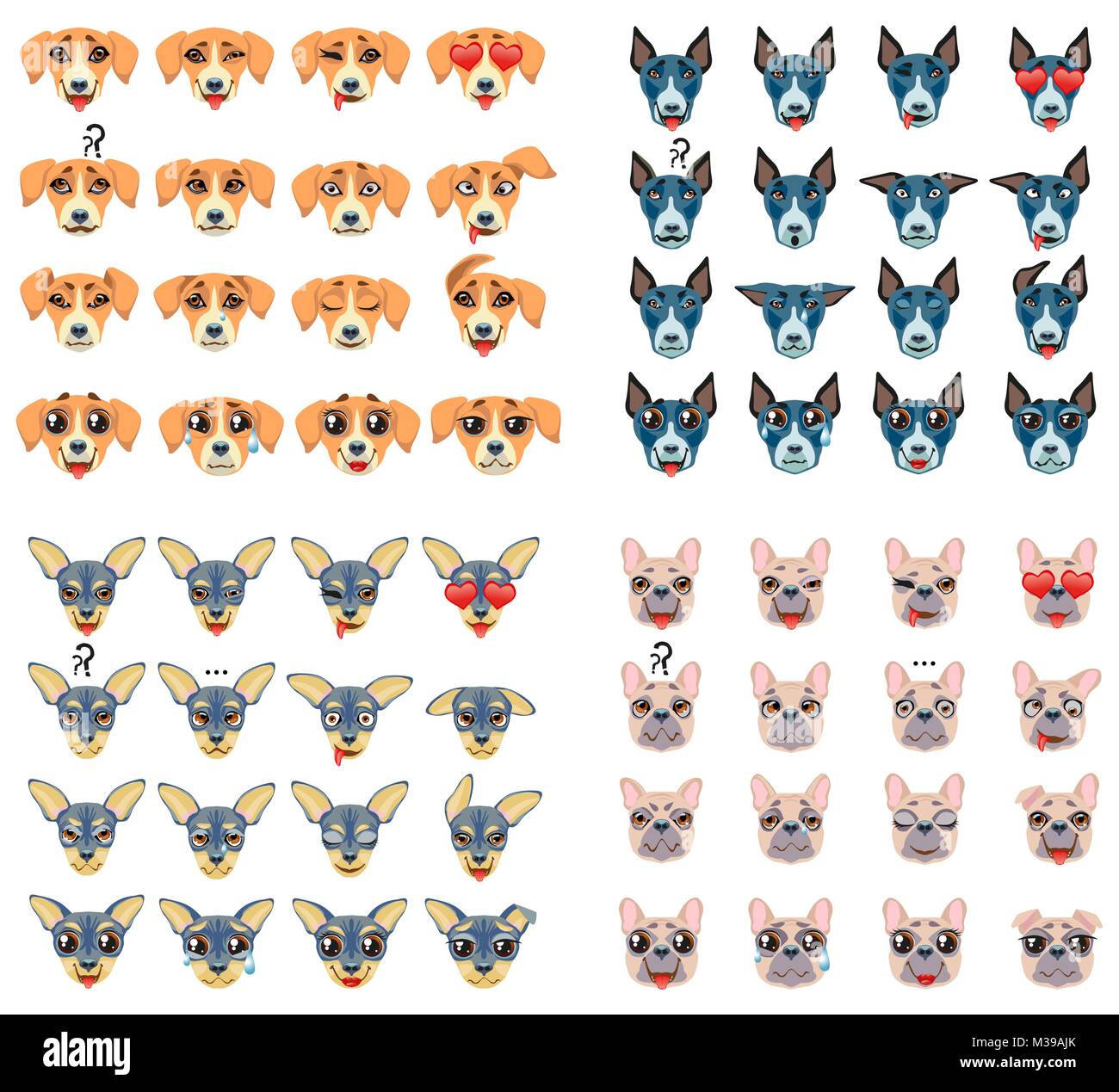 Ensemble de différentes races de chiens de l'expression d'Émoticônes ...
