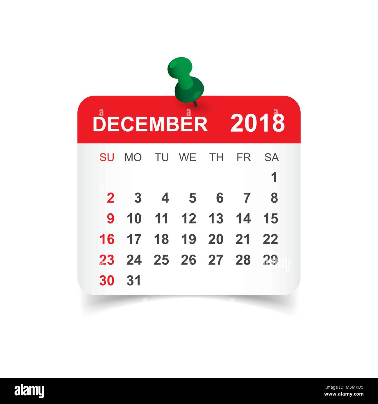 Décembre 2018 Calendrier. Sticker calendrier modèle. Semaine commence ...