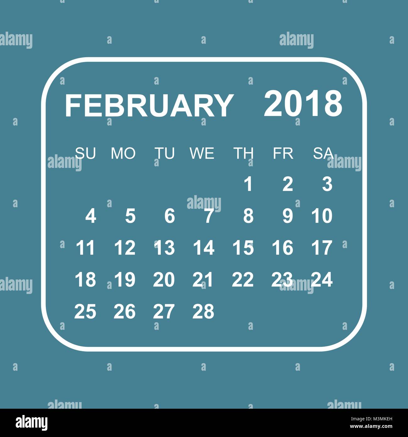 Février 2018 Calendrier. Planificateur de calendrier modèle. Semaine ...