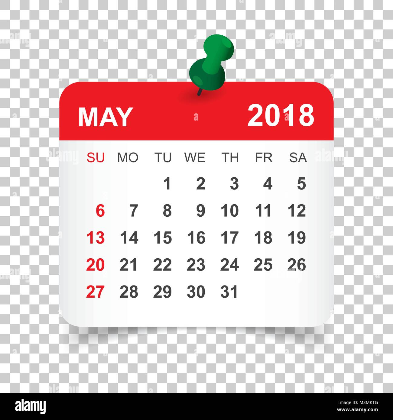 Mai 2018 Calendrier. Sticker calendrier modèle. Semaine commence le ...
