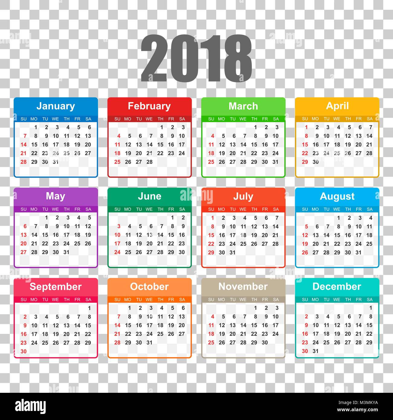 L'année 2018 du calendrier dans un style simple. Planificateur de ...