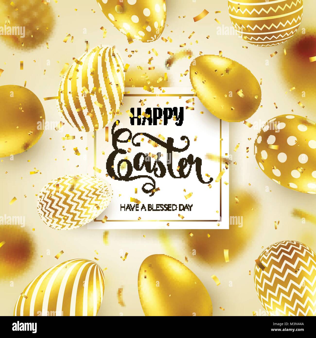 Easter golden egg avec des lettres calligraphiées, salutations ...