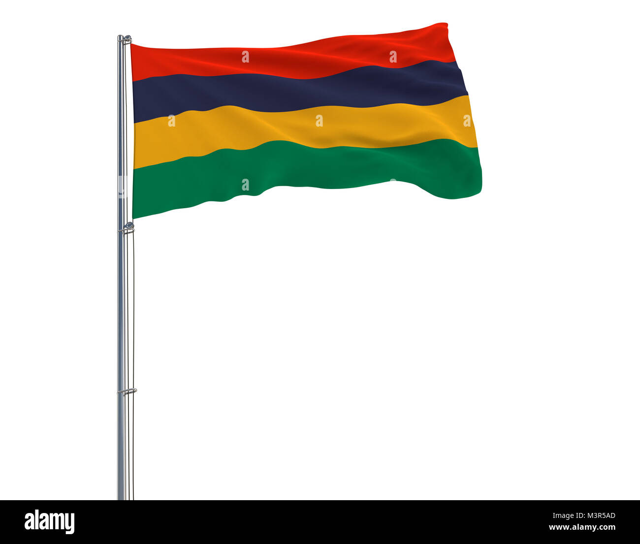 Pavillon de l'île Maurice sur le mât voltigeant dans le vent sur fond ...