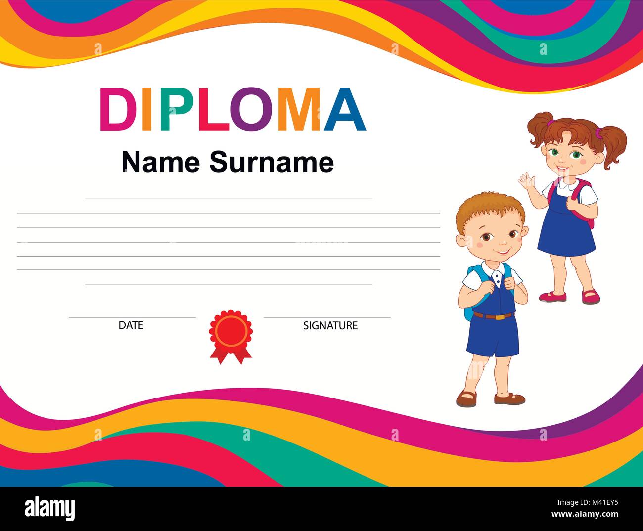 Kids diploma certificate background design Banque d'image et photos - Alamy