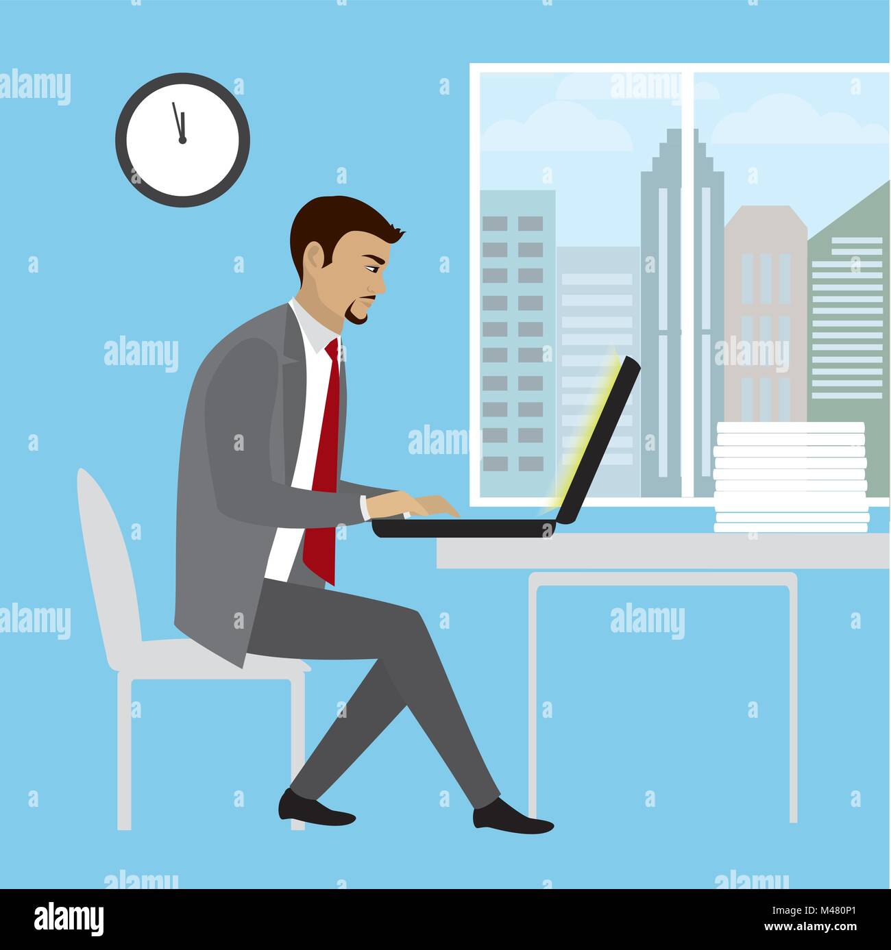 Employée de bureau ou businessman working on laptop computer.Cartoon ...