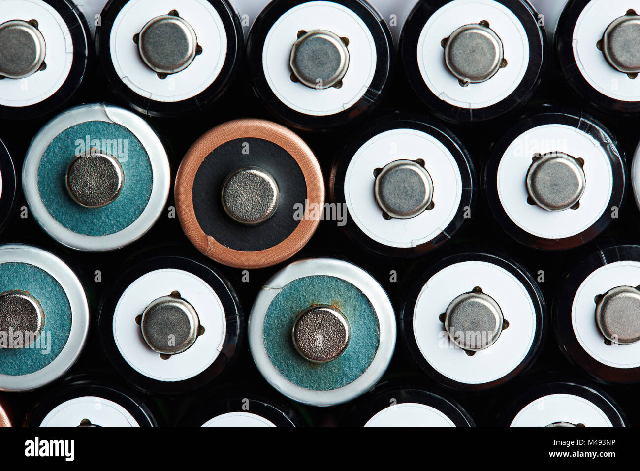 Pile de type AA de l'électricité contexte libre. Ligne de vue au-dessus ...