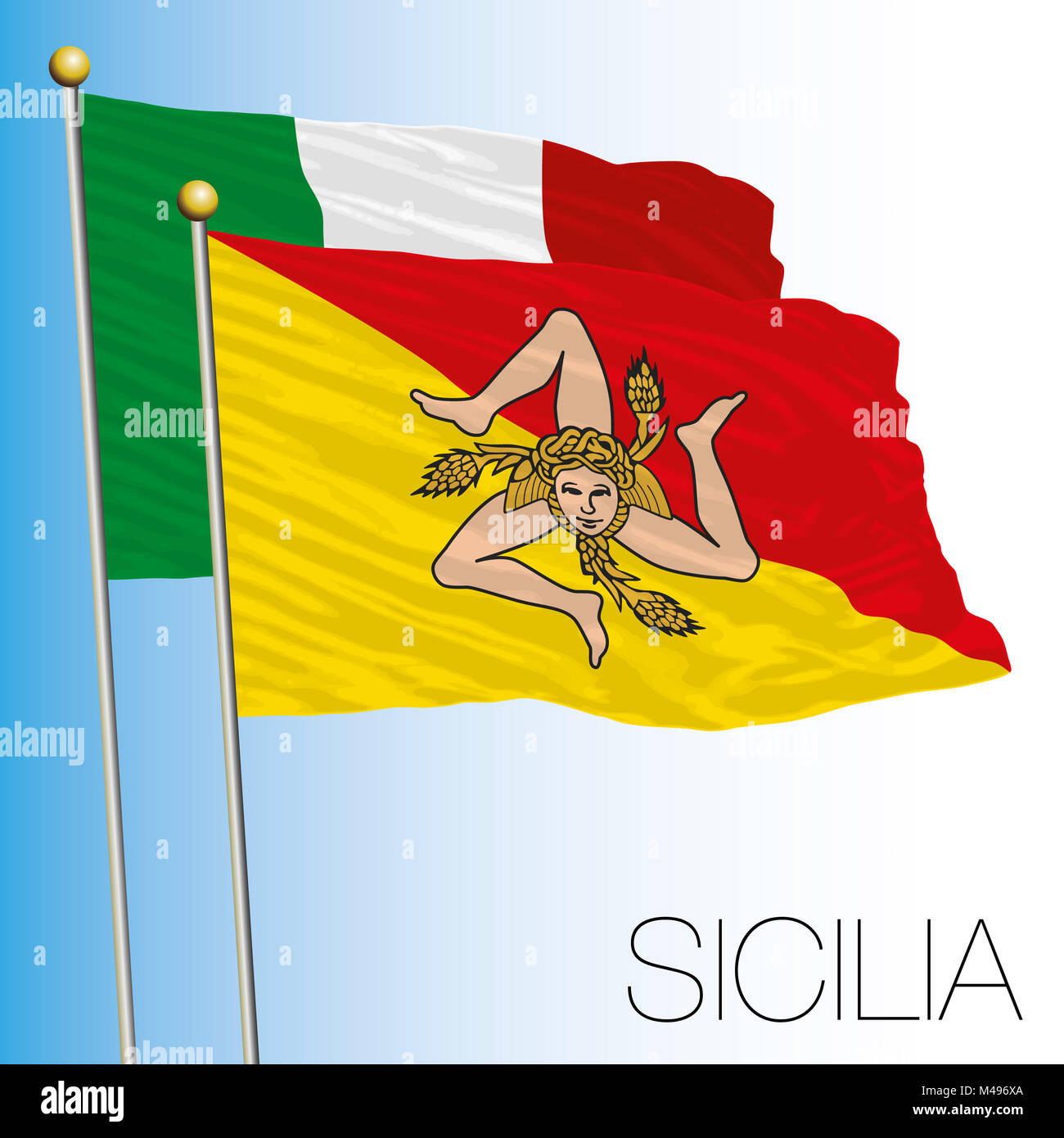 Drapeau régional de la Sicile, République Italienne, l'Italie, l'Union européenne Photo Stock ...