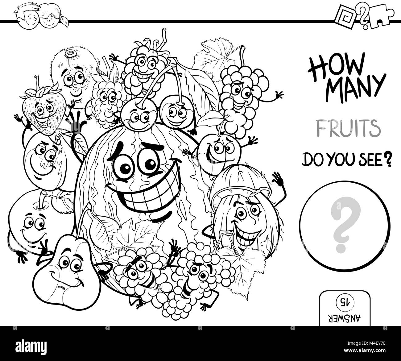 Compter les fruits à colorier Photo Stock - Alamy