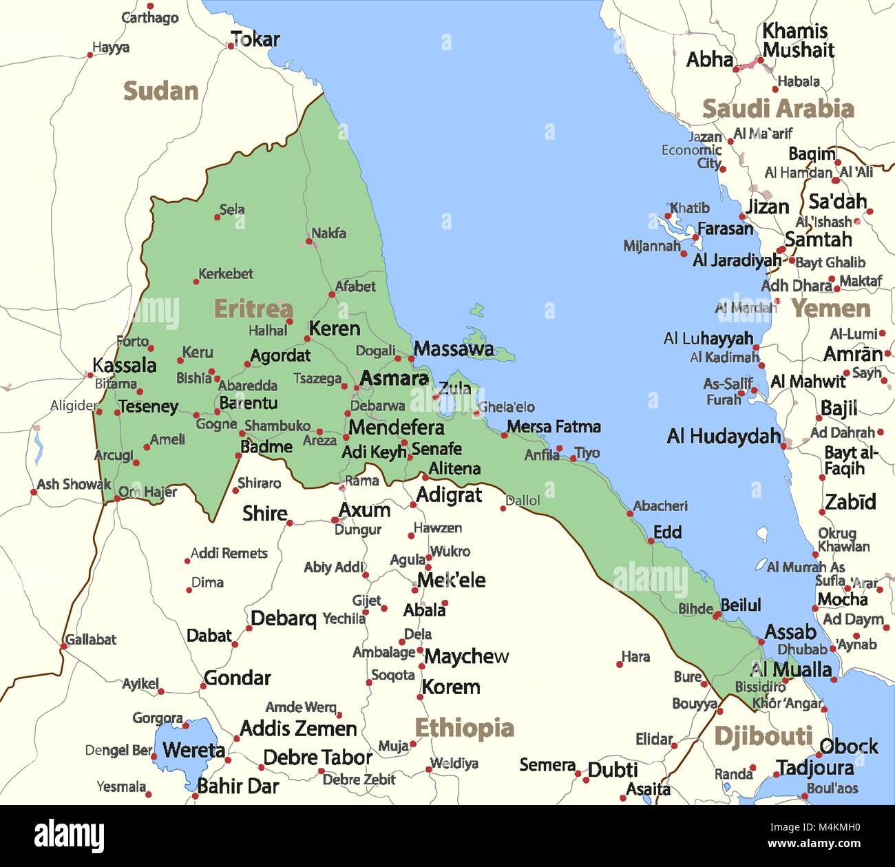 La carte de l'Érythrée. Montre frontières du pays, les zones urbaines ...