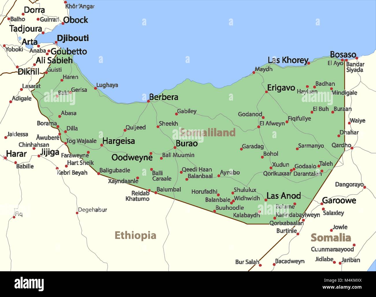 Site du Somaliland. Montre frontières du pays, les zones urbaines, les ...