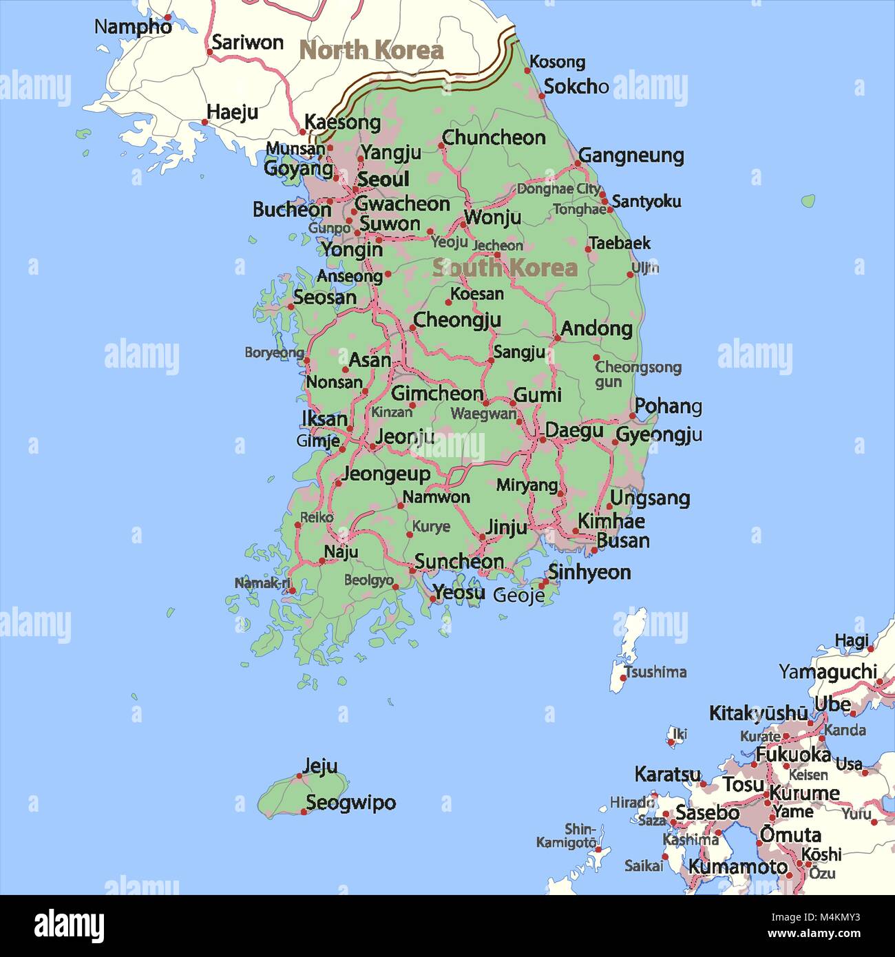 Carte des villes de la coree Banque d'images vectorielles - Alamy