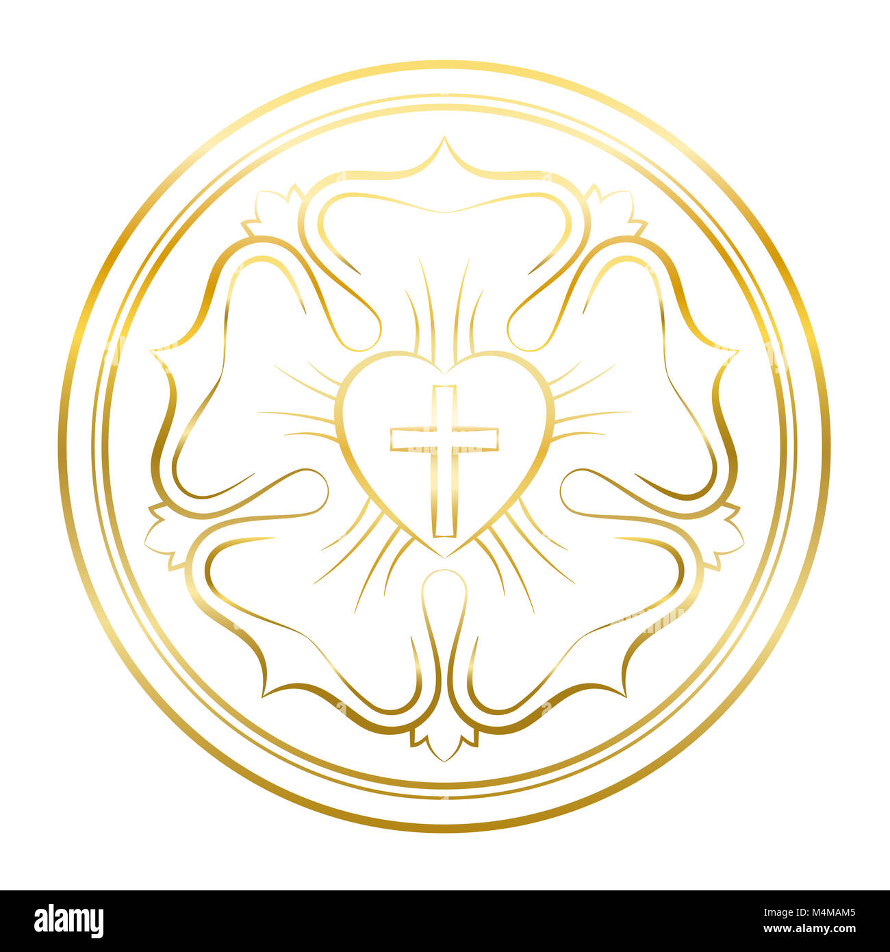 Symbole rose de Luther. Illustration d'or sur fond blanc. Martin Luther ...