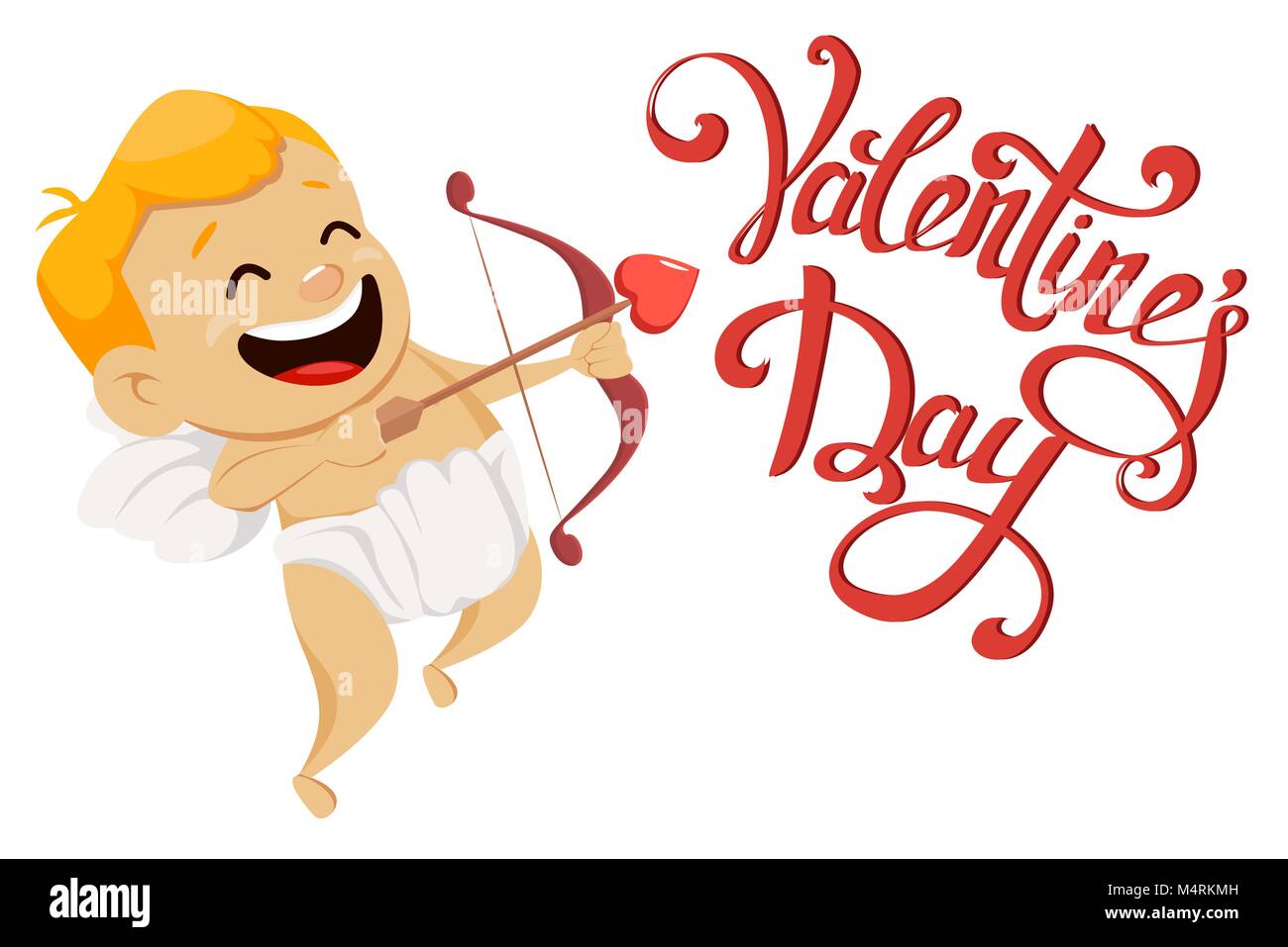 Valentines Day Carte de souhaits avec mignon cupidon tenant arc et ...