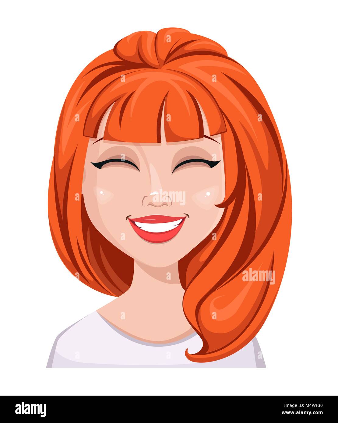 L'expression du visage d'une femme rousse - rire. Les émotions ...