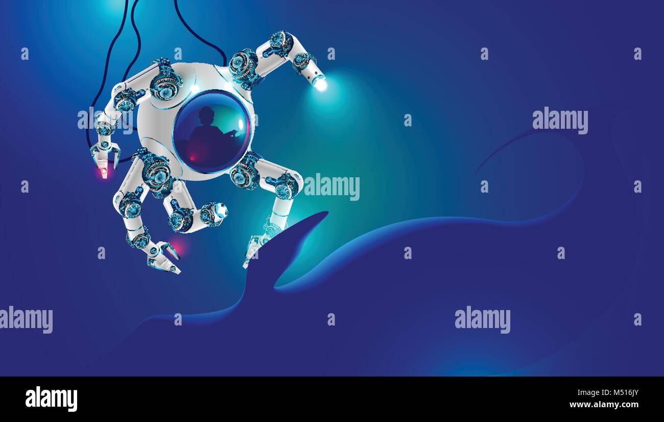 Robot sous-marin explore les profondeurs de l'océan. petit sous-marin ...