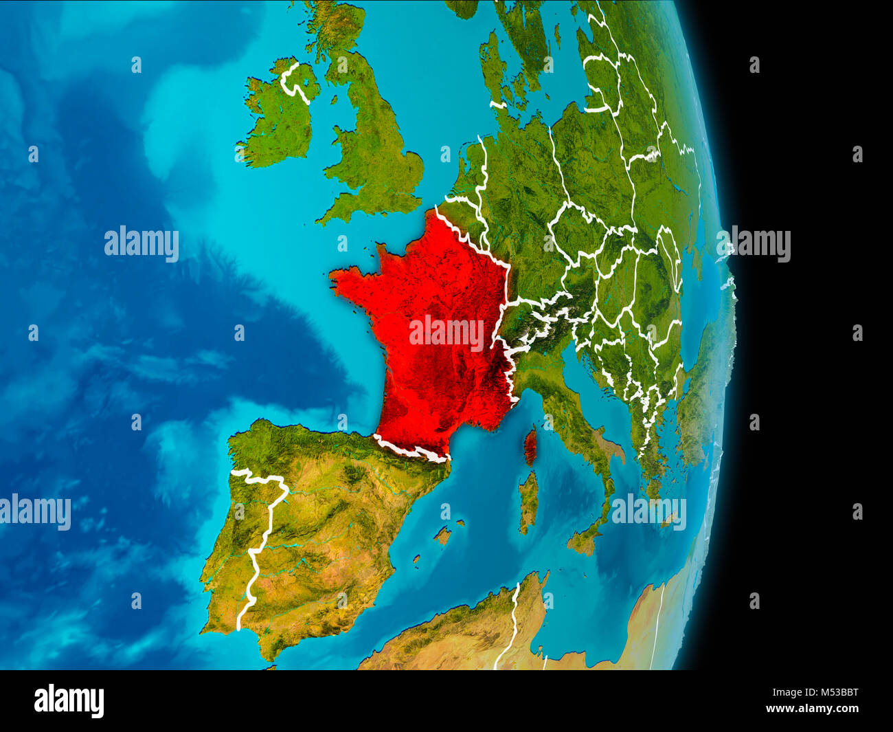 La France en rouge sur la planète Terre avec bordures visibles. 3D ...