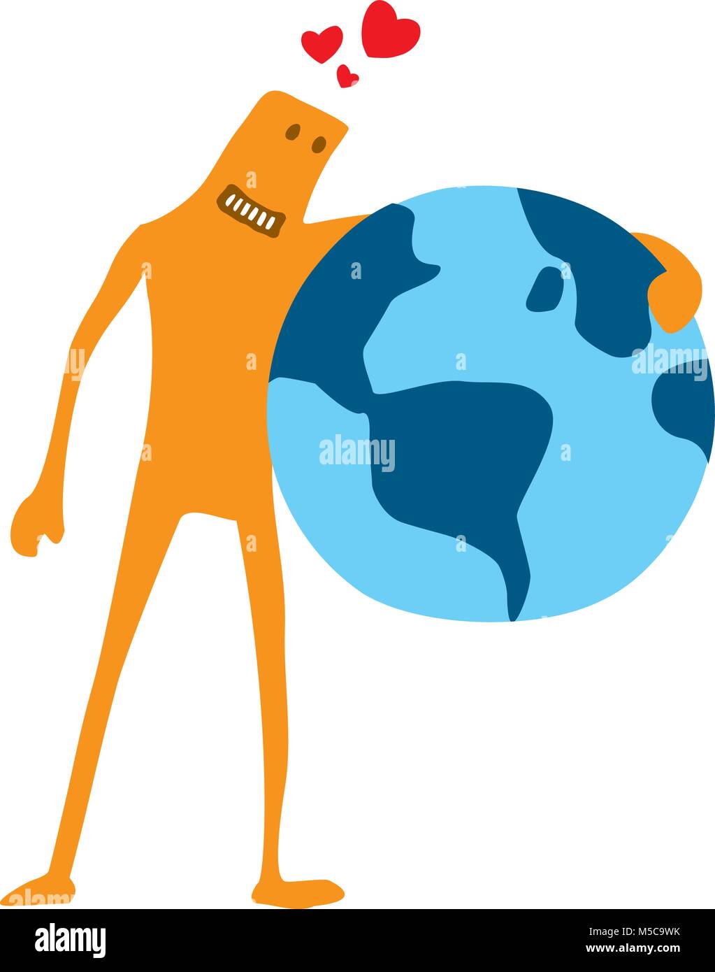 Cartoon Illustration Du Caractère Doodle Rigolo Hugging Planète Terre