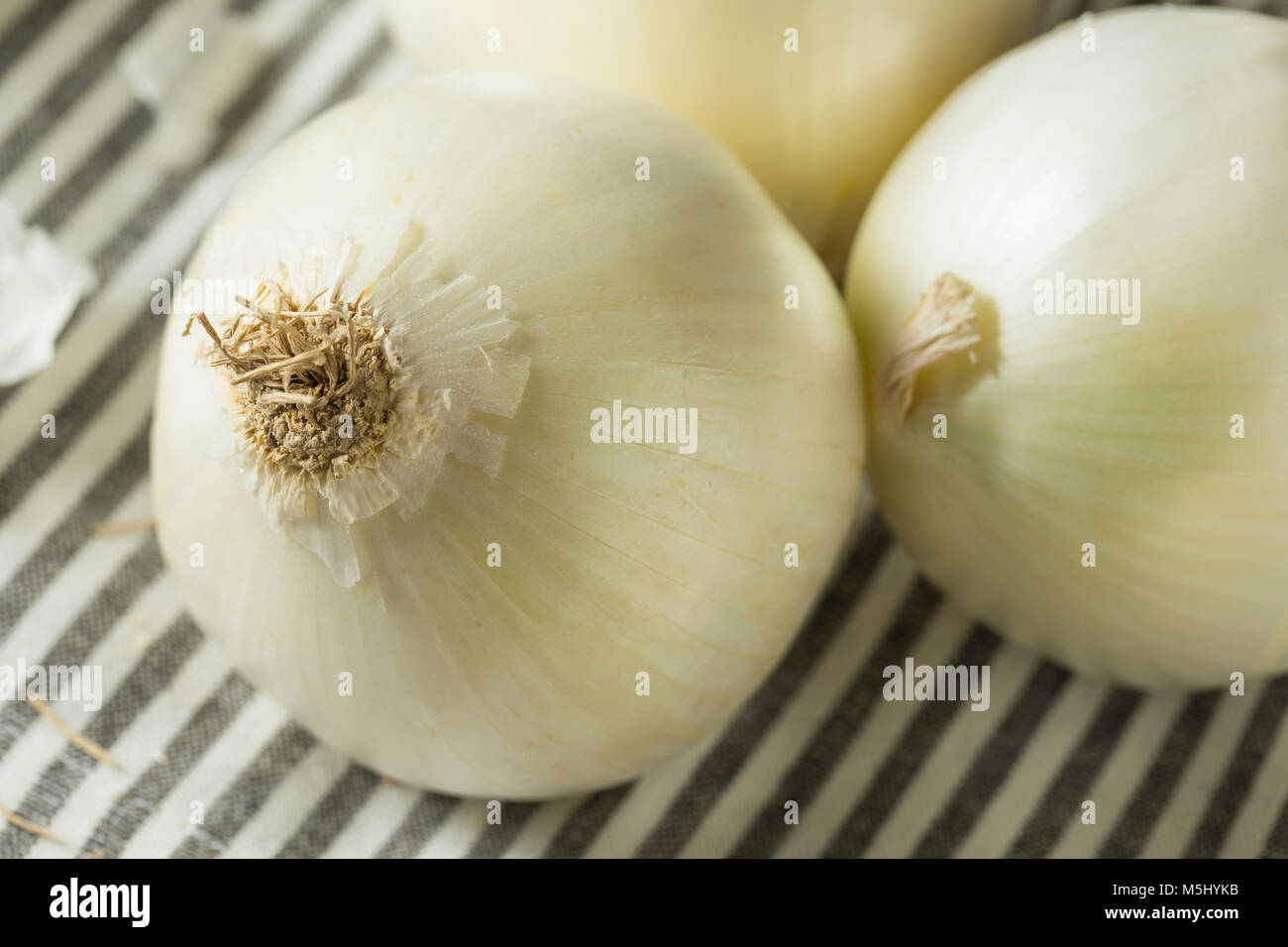 Oignons blancs biologiques crus prêt à couper Photo Stock - Alamy