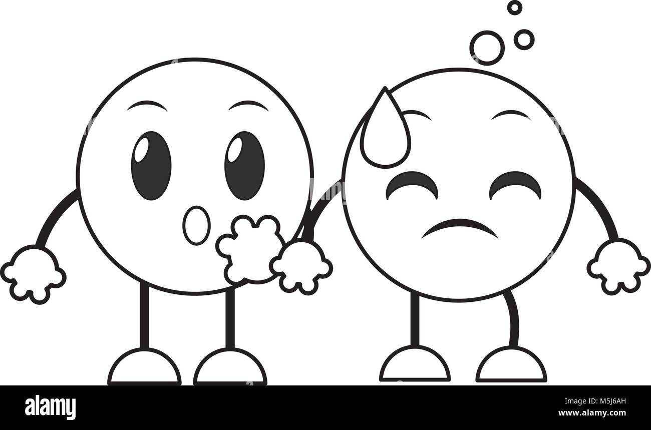 Couple de ligne dans l'étonnement et la transpiration visage emoji ...